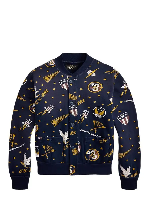Ralph Lauren Cotton Fleece Graphic Bomber Jacket - Navy Multi