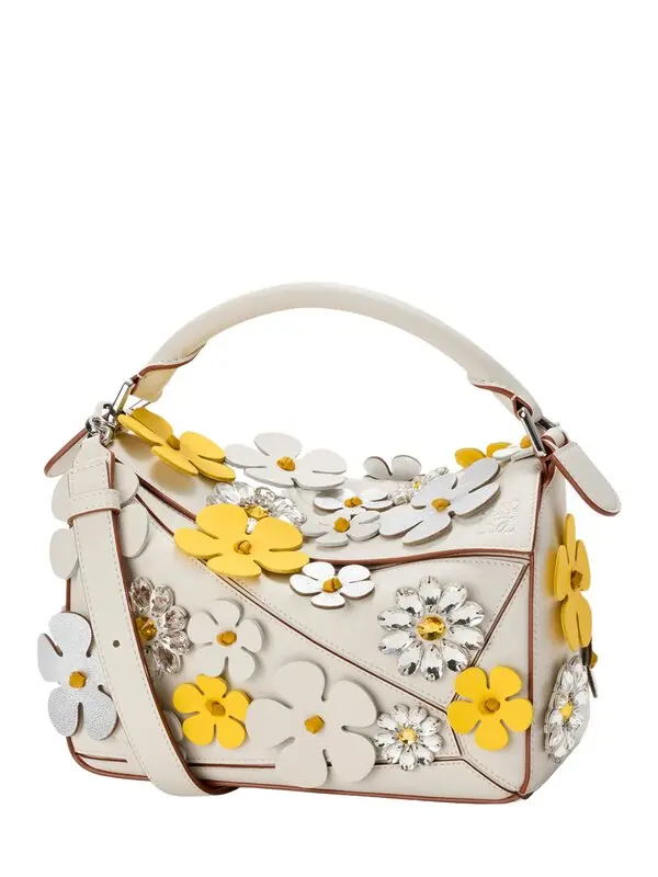 Loewe X Paula's Ibiza Small Daisy-embellished Puzzle Top-handle Bag - White