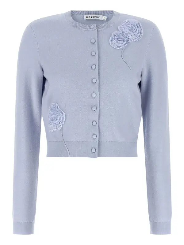 SELF-PORTRAIT Floral Appliqué Cardigan - Blue