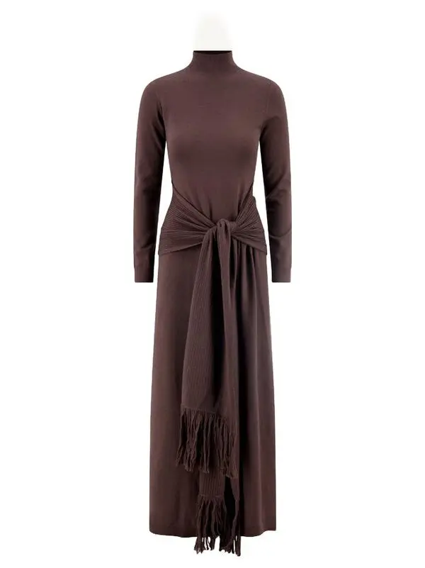 Lela Rose Merino Wool Knit Mock Neck Wrap Dress - Brown
