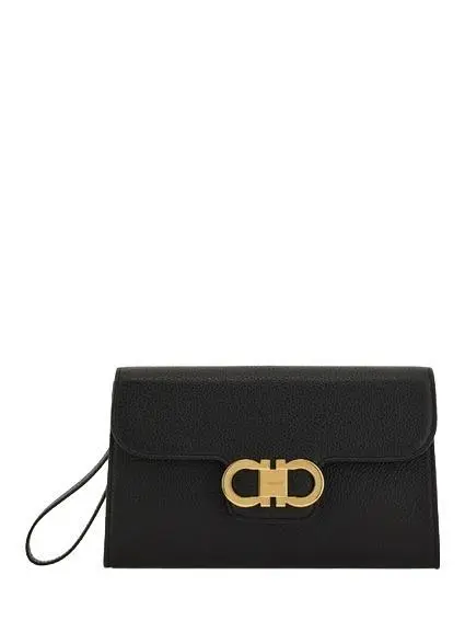 FERRAGAMO Double Gancini Clutch In Hammered Calfskin - Red