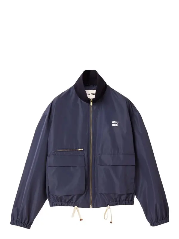 Miu Miu Technical Fabric Blouson Jacket With Knit Collar And Drawstring Hem - Blue
