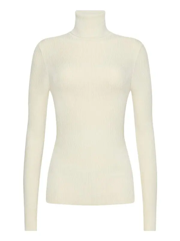 Wolford Merino Fine Rib Top With Long Sleeves - Ecrue