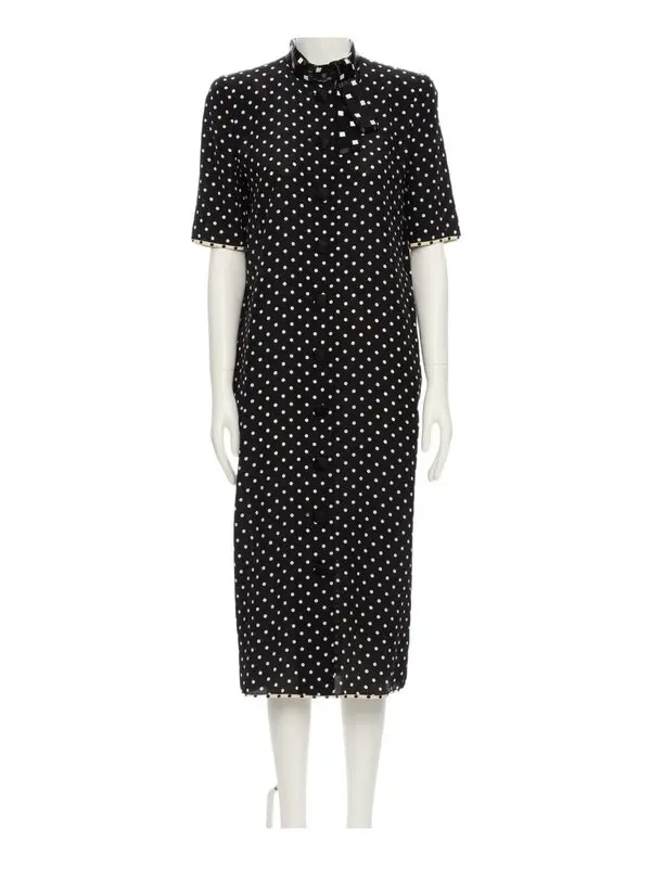 Valentino Garavani Short Sleeve Polka Dot Dress - Black