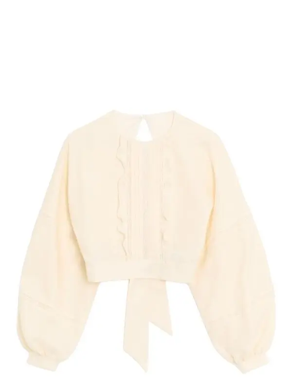 Valentino Garavani Long-sleeved Lace Trim Top - White
