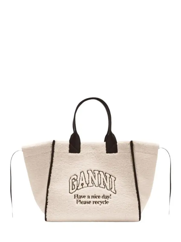 GANNI Shearling Tote Bag - Egret