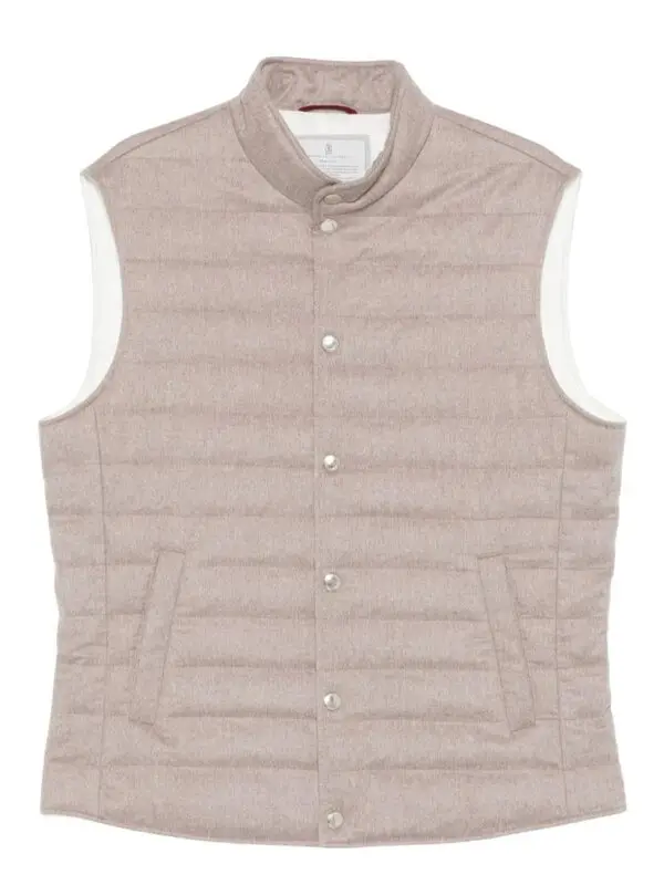 Brunello Cucinelli Sleeveless Padded Stand Collar Coat - Nude