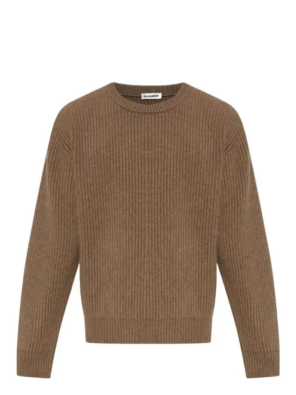 JIL SANDER Ribbed Crew Neck Knitted Sweater - Brown