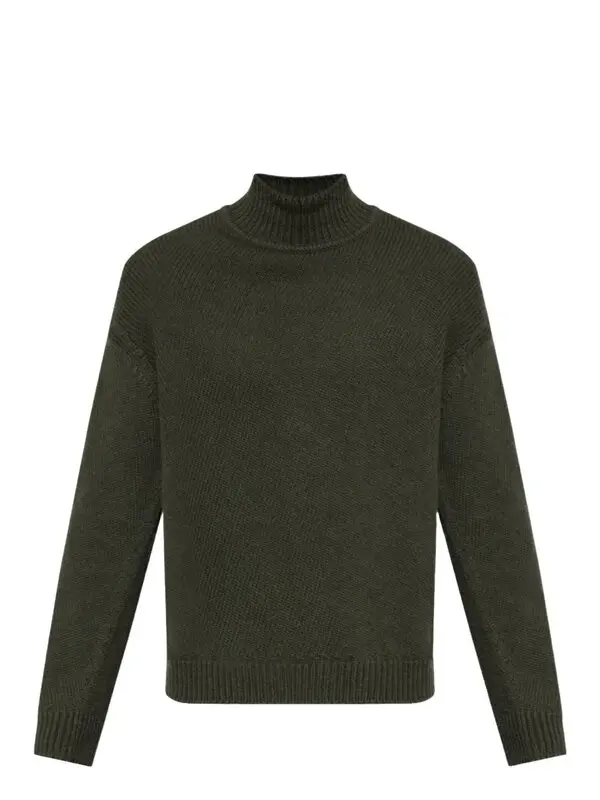 JIL SANDER Ribbed Stand Collar Knitted Sweater - Black