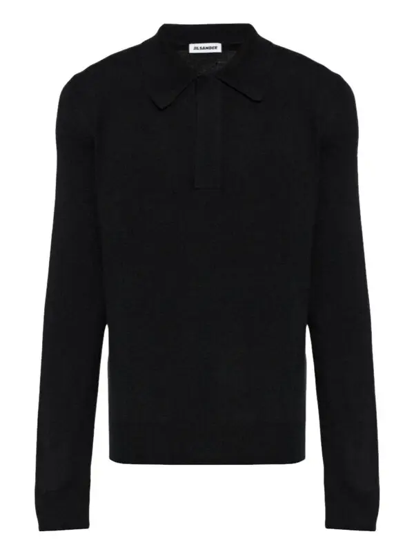JIL SANDER Long-sleeve Knitted Polo Top - Black