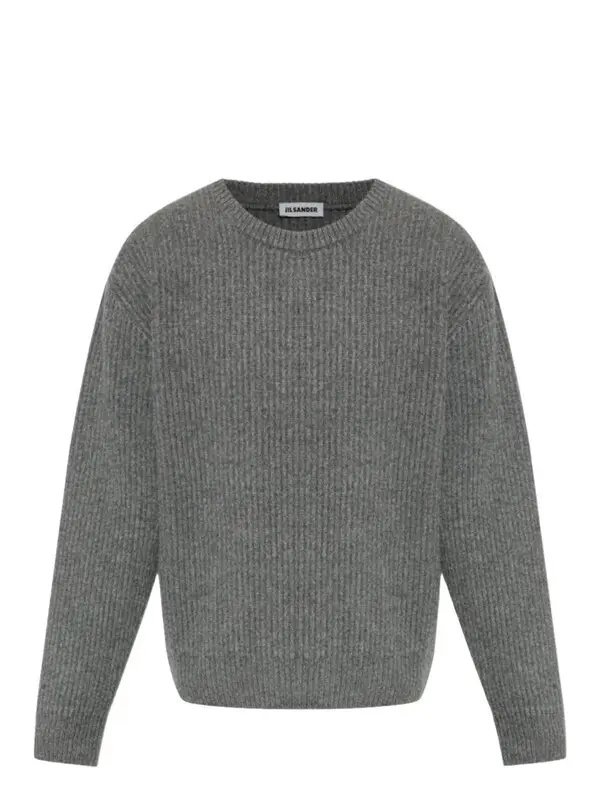 JIL SANDER Ribbed Crew Neck Long Sleeve Sweater - Gray