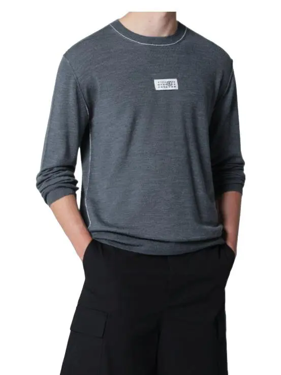 MAISON MARGIELA Crew Neck Long Sleeve Sweater With Numeric Logo - Grey