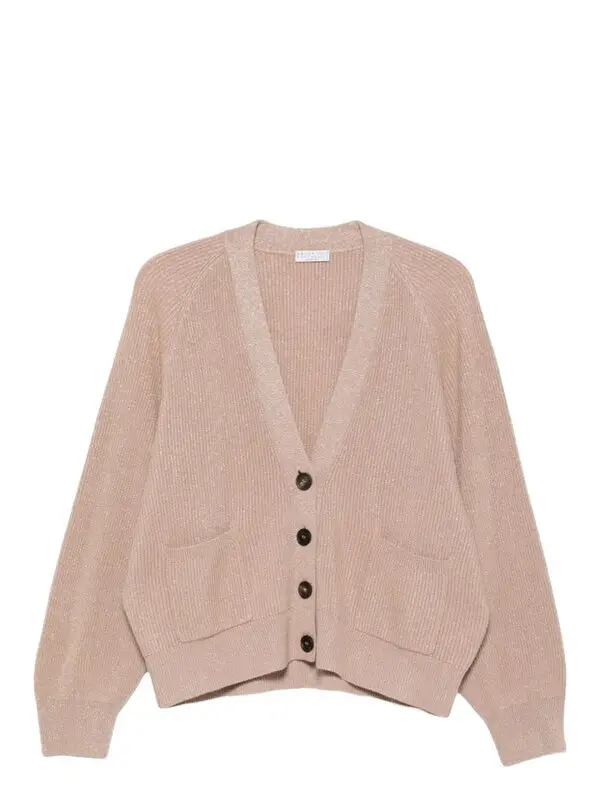 Brunello Cucinelli Ribbed V-neck Cardigan - Nude