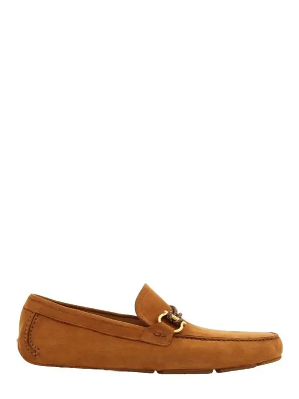 FERRAGAMO Gancini Ornament Driver Loafers - Natural Brown