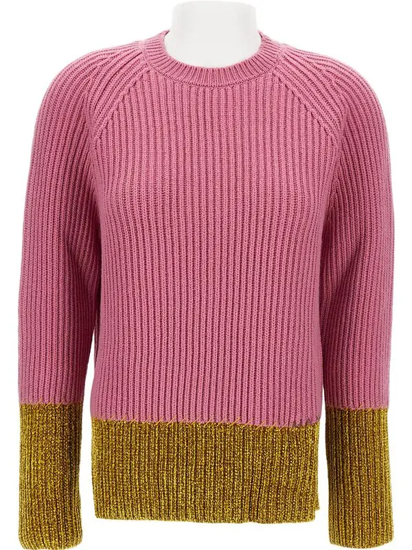 Marni Crew Neck Sweater In Wool With Contrast Stitching - Multicolor