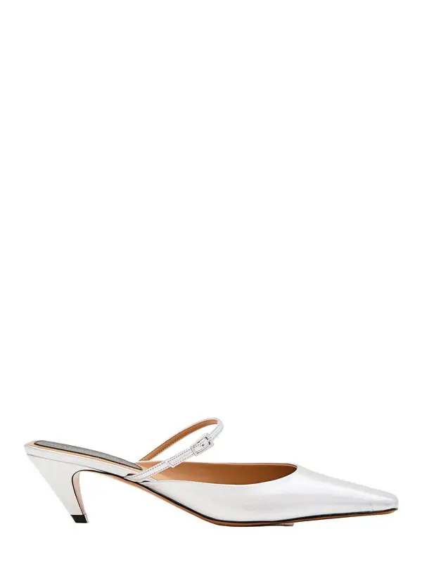Stella McCartney Silver Metallic Faux Leather Pointed Toe Mules - Multicolor