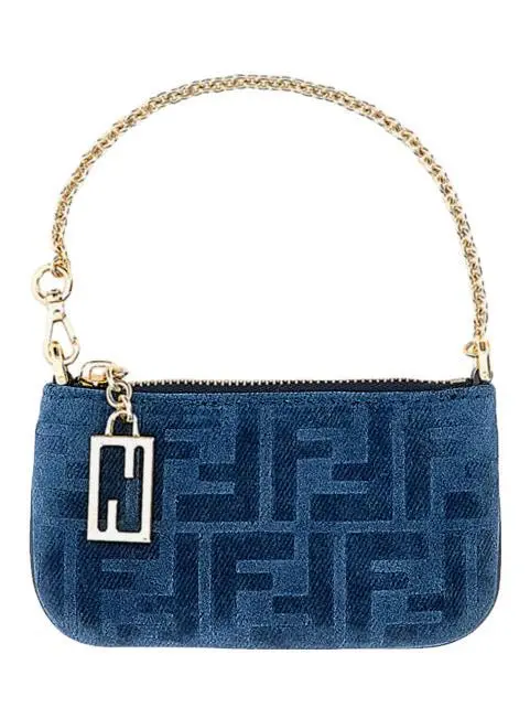 Fendi Mini Flat Pouch Denim Flock Ff - Multicolor