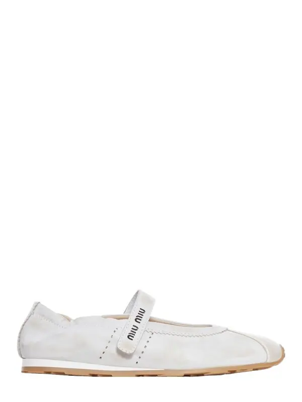 Miu Miu Aged Effect Suede Ballerinas - White