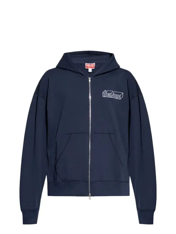 Kenzo Logo Embroidered Zip-up Hoodie - Blue