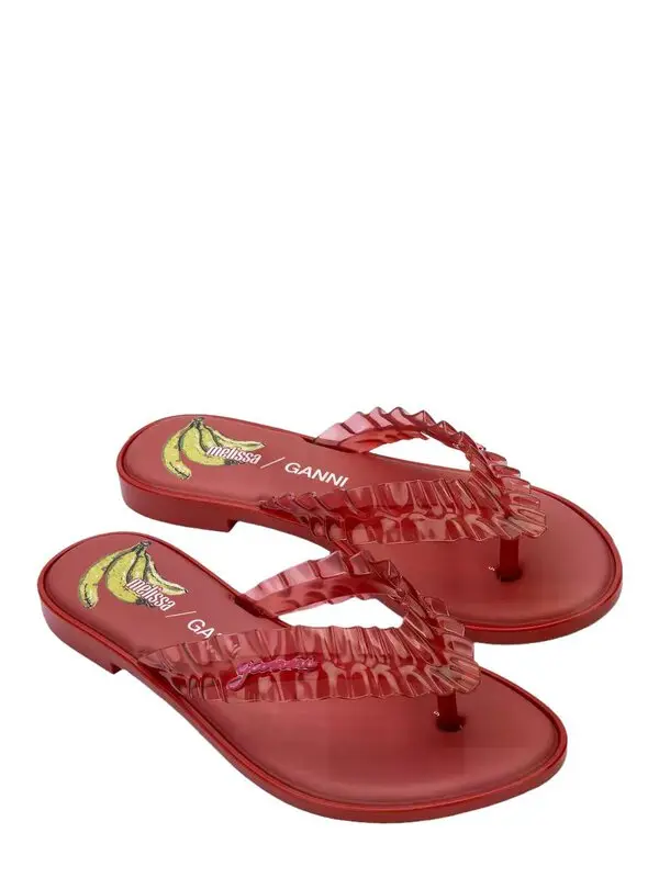 Melissa X Ganni Ruffled Flip Flops - Red