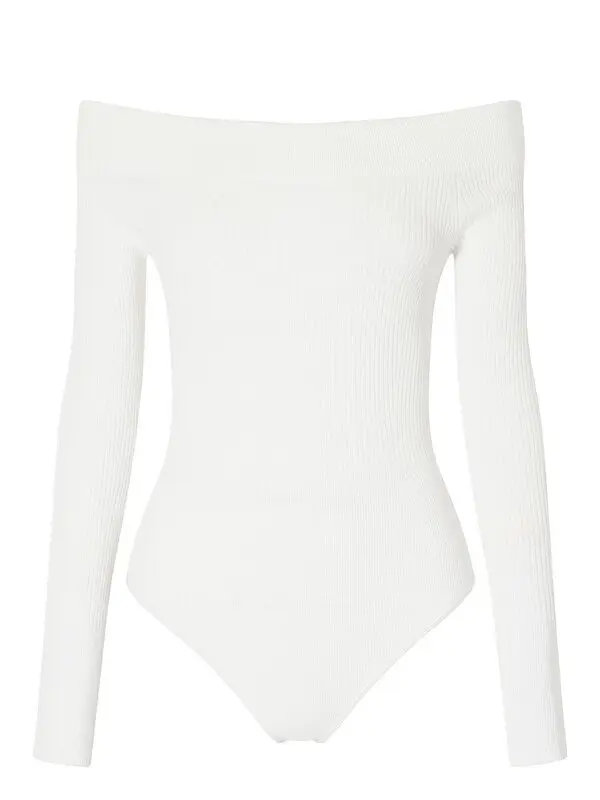 Alaïa Off-the-shoulder Ribbed-knit Bodysuit - White