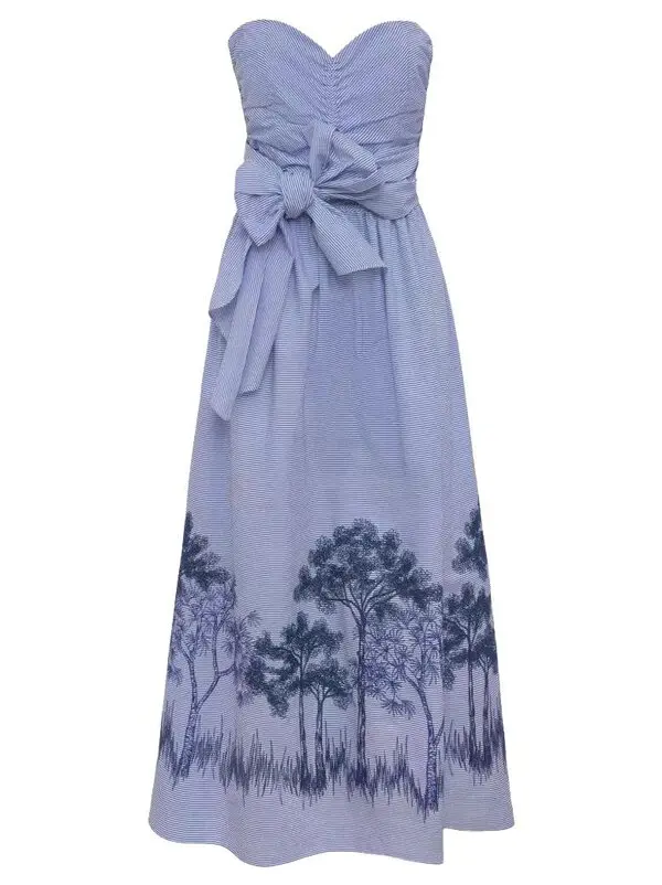 Loretta Caponi Desidera Strapless Cotton Midi Dress - Blue