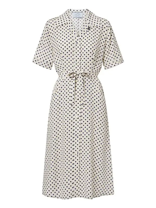 Prada Silk Polka Dot Shirt Dress - White
