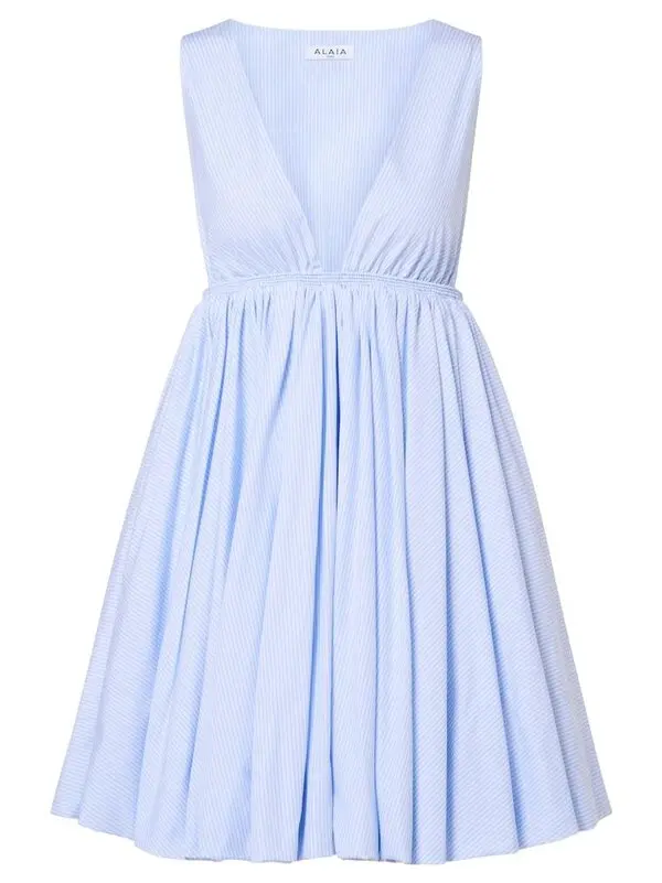 Alaïa Striped Cotton Poplin Minidress - Blue