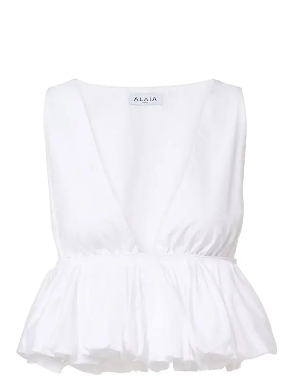 Alaïa Peplum Cotton Top - White