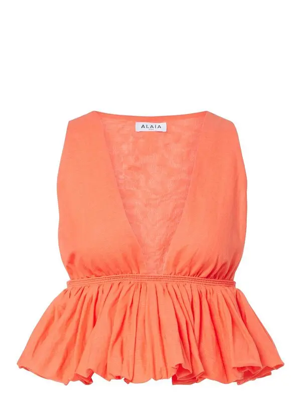 Alaïa Striped Cotton And Linen Peplum Top - Orange
