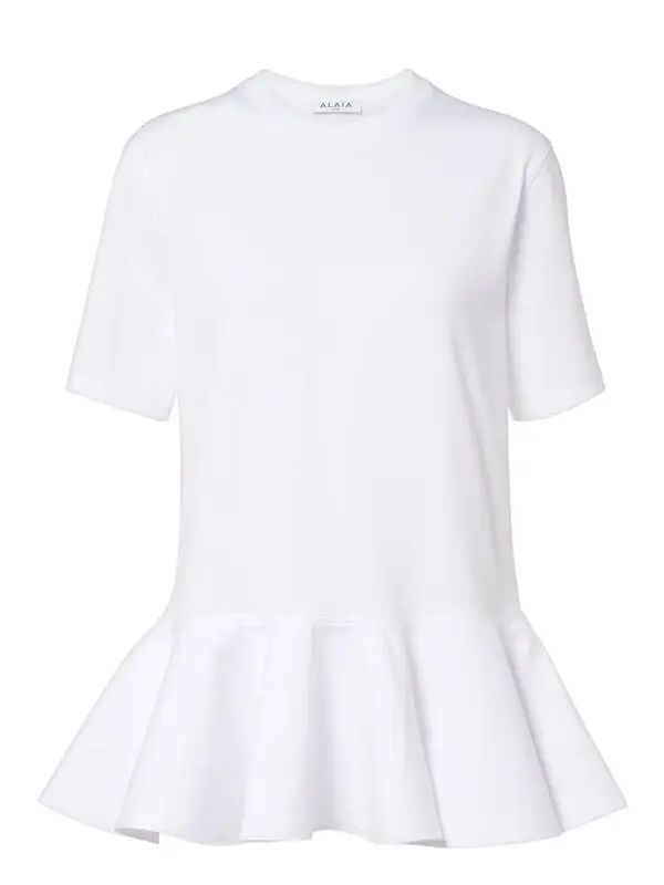 Alaïa Peplum Cotton Jersey T-shirt - White