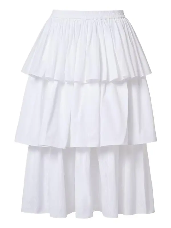 Alaïa Tiered Cotton Midi Skirt - White