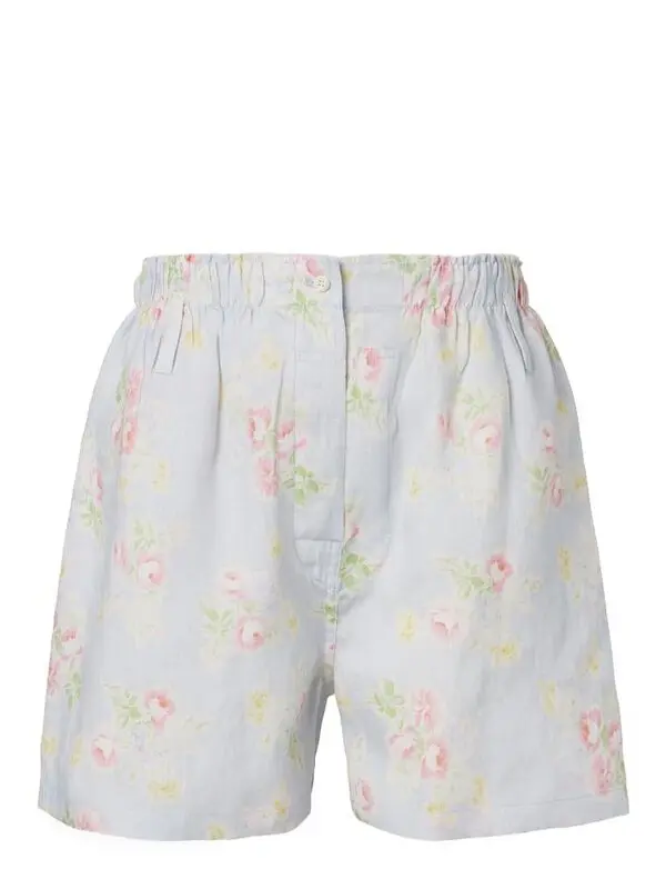 Prada Floral Linen Shorts - Blue