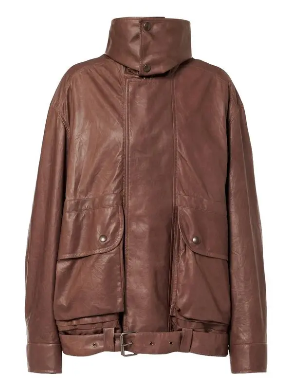 Calvin Klein Isa Leather Jacket - Brown