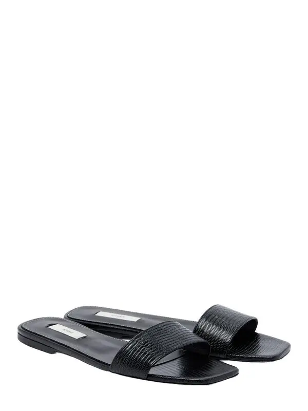 TOTEME Lizard-effect Leather Slides - Black
