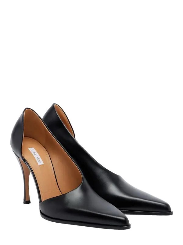 Calvin Klein Leather Pointed Toe Pumps - Black