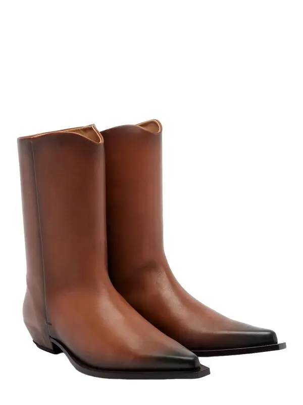 Calvin Klein Tan Leather Cowboy Boots - Brown
