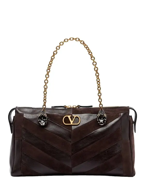 Valentino Garavani Panthea Medium Leather Shoulder Bag - Brown
