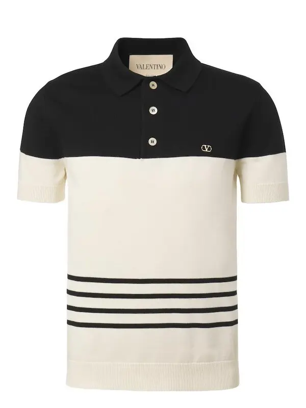 Valentino Garavani Vlogo Striped Cotton Polo Sweater - White