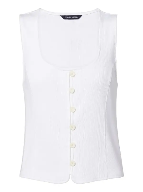 Veronica Beard Quenby Ribbed-knit Cotton-blend Top - White