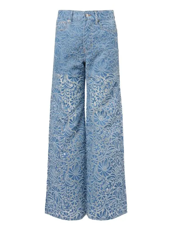 Veronica Beard Taylor Floral Wide-leg Jeans - Blue