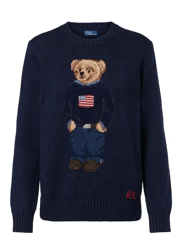 Polo Ralph Lauren Polo Bear Intarsia Cotton And Linen Sweater - Blue