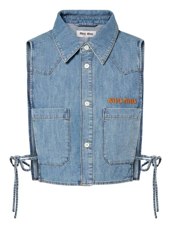 Miu Miu Chambray Cotton Cropped Shirt - Blue
