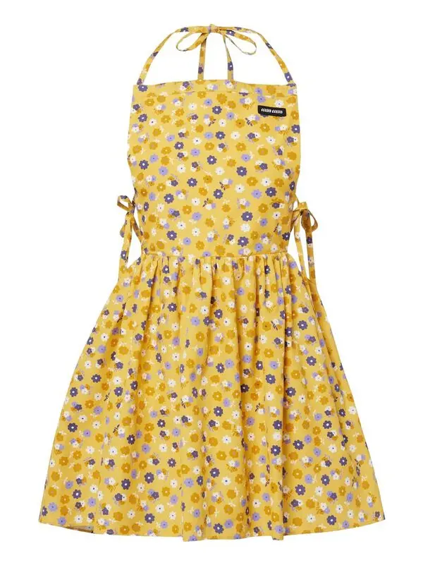 Miu Miu Floral Open-back Cotton Poplin Minidress - Yellow