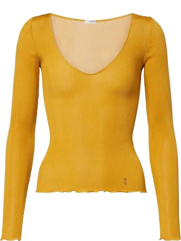 Saint Laurent Ribbed-knit Silk Top - Yellow