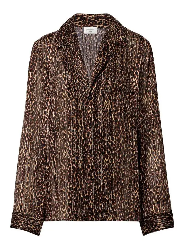 Saint Laurent Leopard-print Silk Blouse - Brown