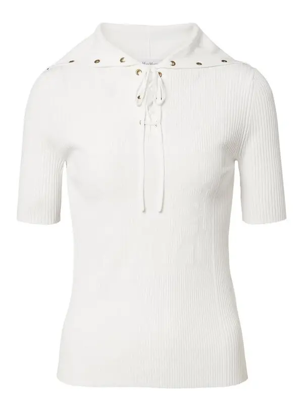 Max Mara Ribbed-knit Lace-up Top - White