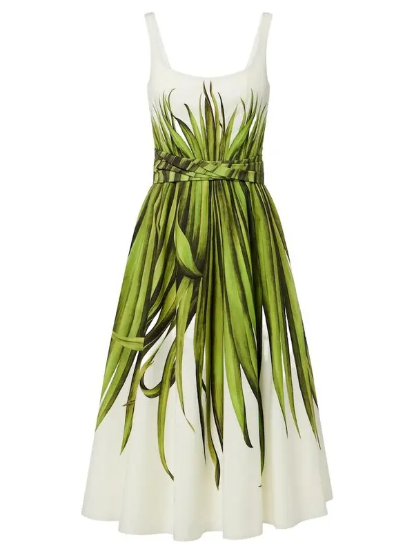 Oscar De La Renta Printed Cotton-blend Poplin Midi Dress - Green