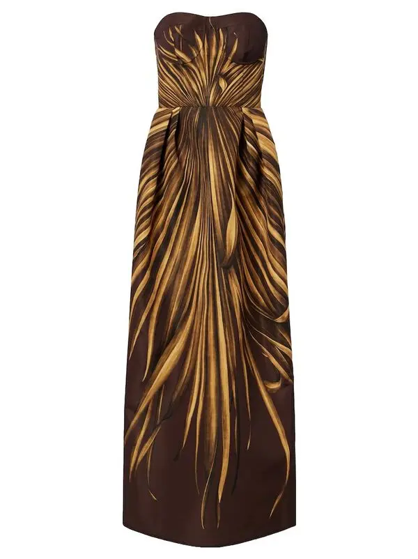 Oscar De La Renta Printed Bustier Gown - Brown