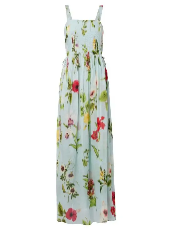 Oscar De La Renta Belted Floral Voile Maxi Dress - Blue